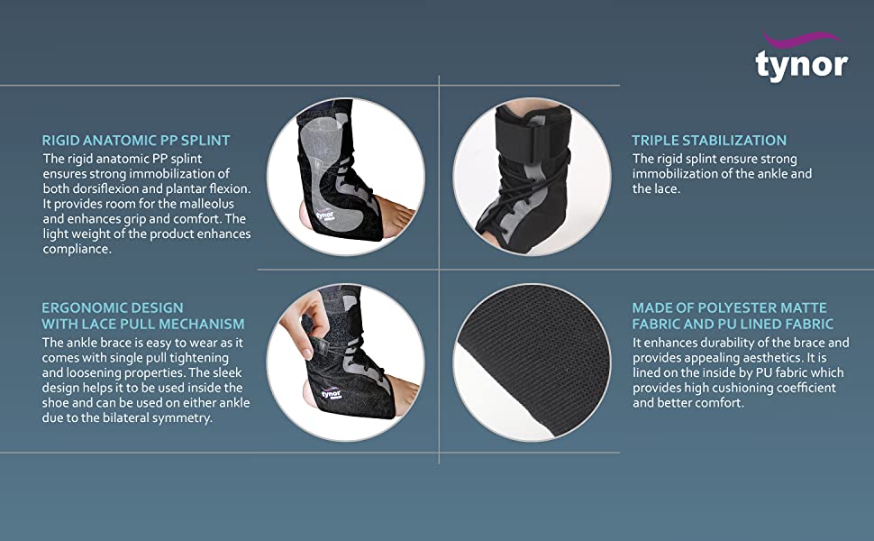 Tynor Ankle Brace, Black, 1 Unit - FitMax