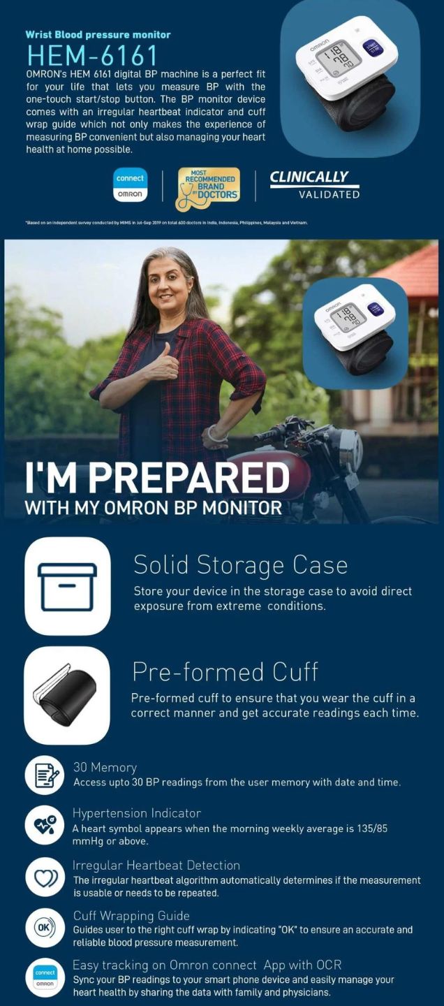 Omron HEM-6161 Wrist Blood Pressure Monitor With Intellisense Technology
